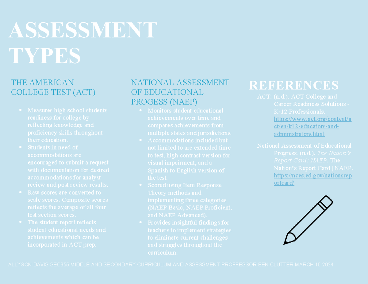 SEC 355 T7 Assessment Types: ACT and NAEP Overview - Studocu