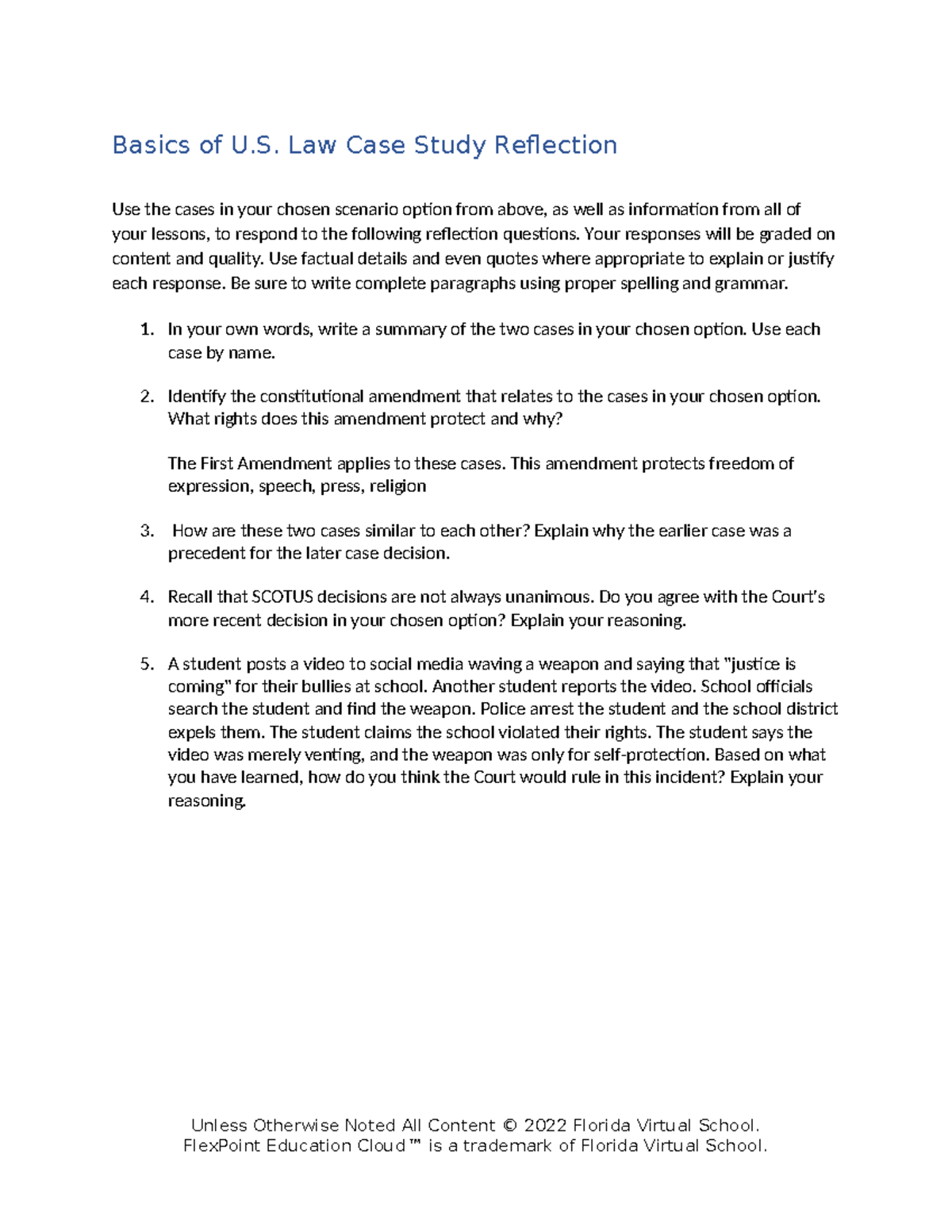 Basics of U.S. Law Case Study Reflection (Course Code: 01 06) - Studocu