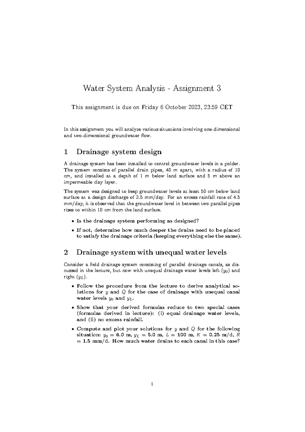 Water System Analysis - Assignment 3: Groundwater Flow Evaluation - Studeersnel