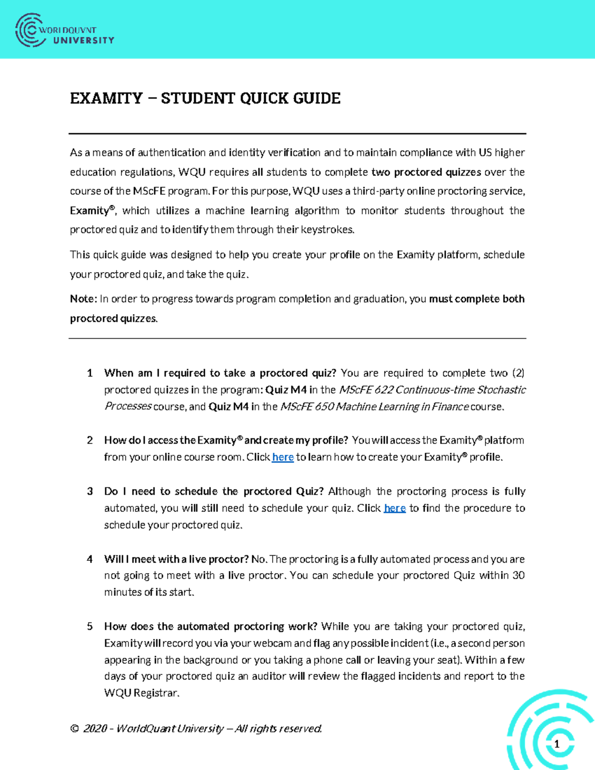 MScFE Proctored Quiz Guide with Examity® Instructions - Studocu