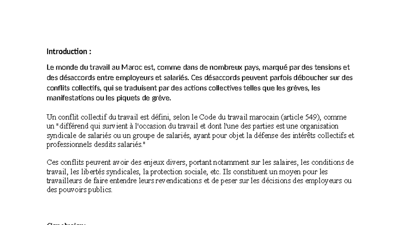 Introduction aux Conflits Collectifs au Maroc - Code Travail - Studocu