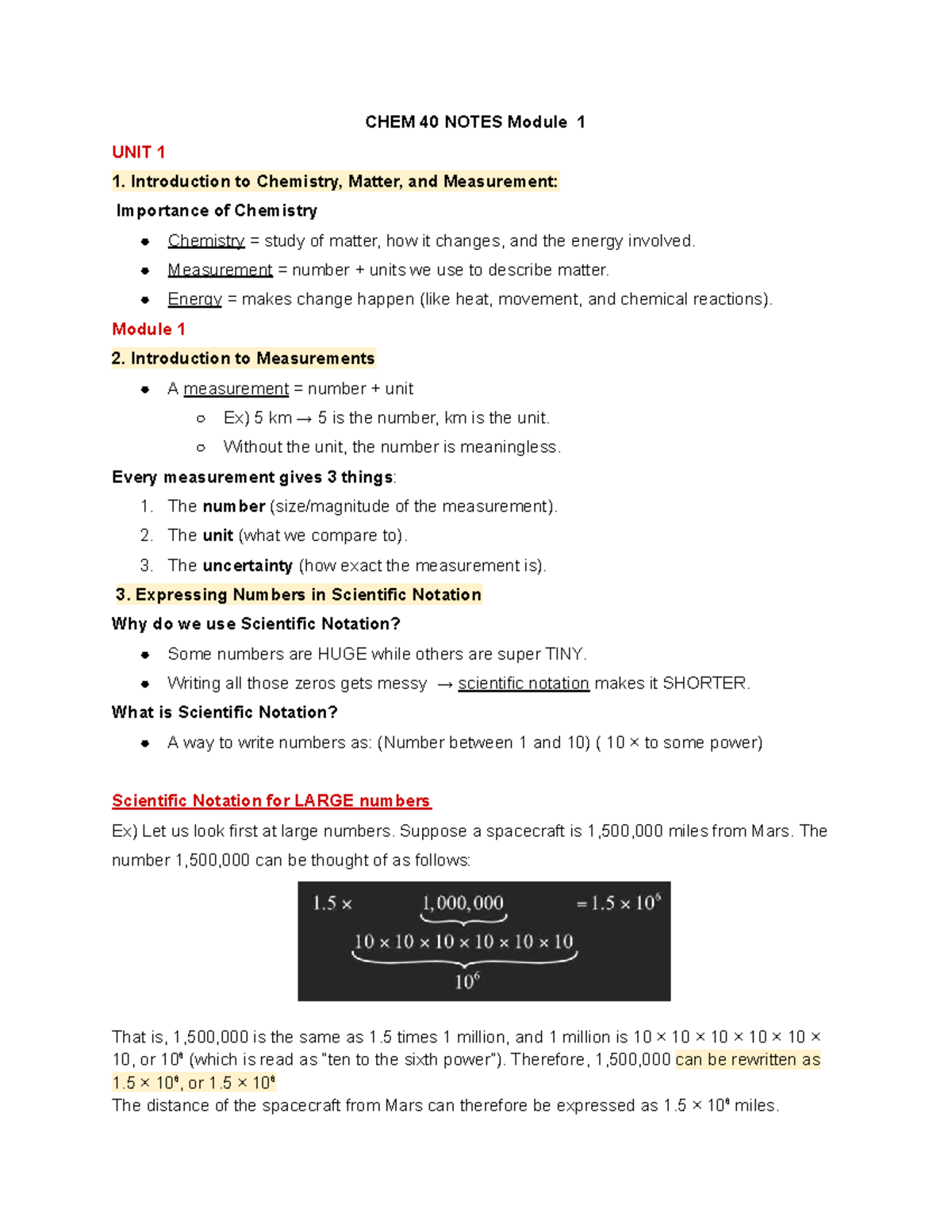 CHEM 40 Module 1: Intro to Chemistry, Measurements & Sci Notation - Studocu