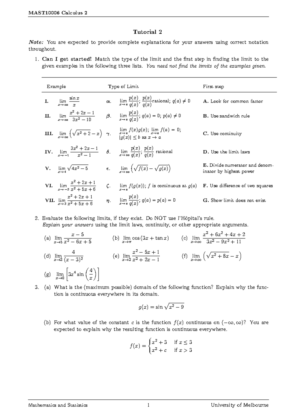 Practicum - Tute sheet1 practice - Calculus 2 Tutorial 2 Note: You are ...
