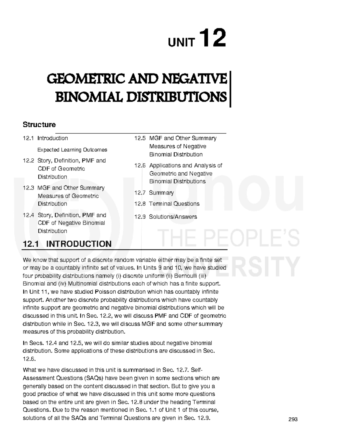 UNIT 12: GEOMETRIC & NEGATIVE BINOMIAL DISTRIBUTIONS - Theory & Applications - Studocu