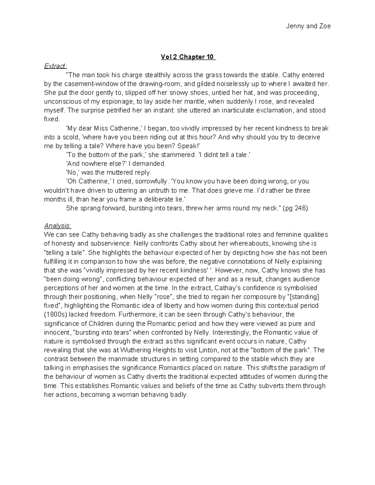 Wuthering Heights Chapter 10 - Jenny and Zoe Vol 2 Chapter 10 Extract ...
