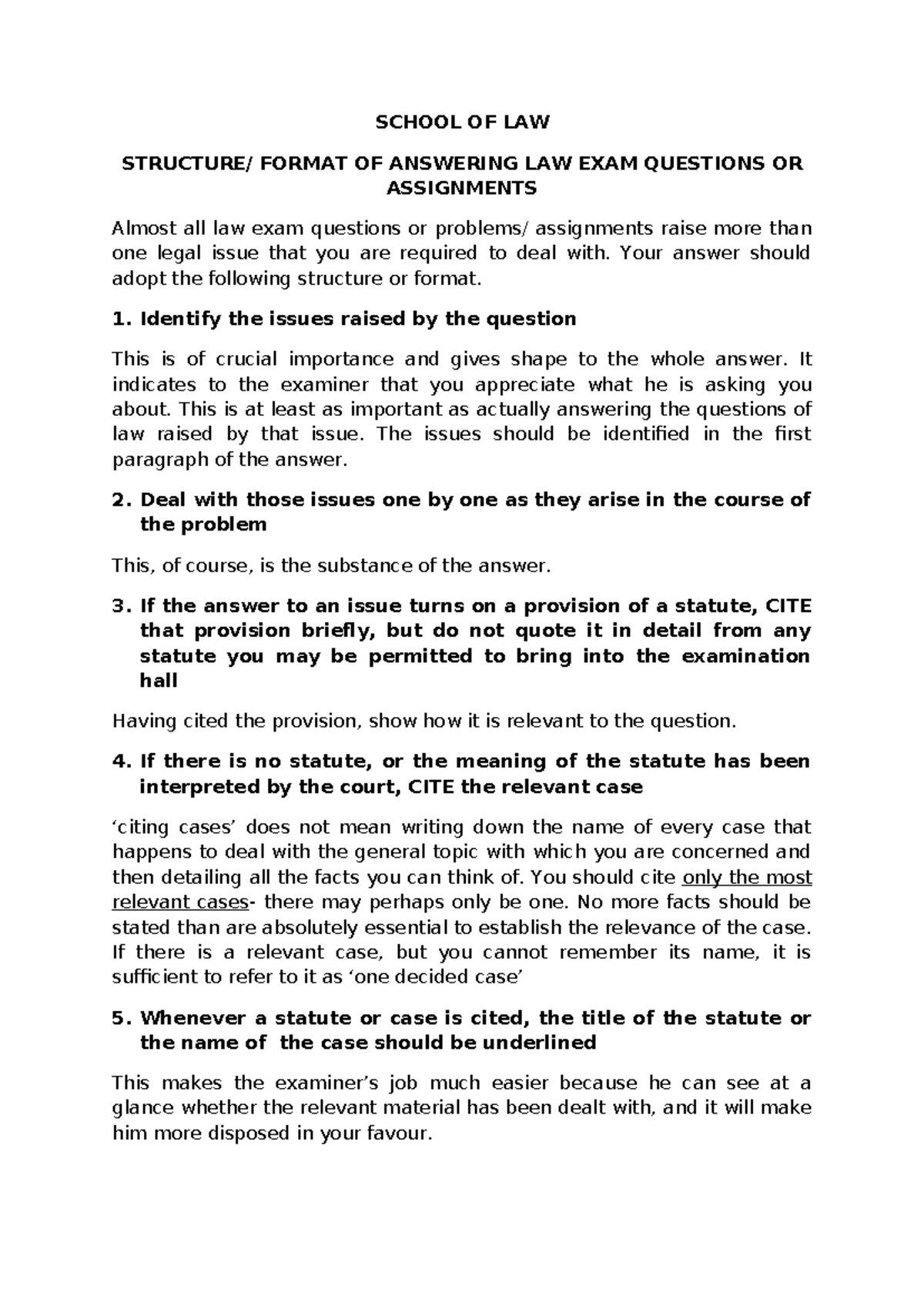 Structuring Law Exam Answers for LAW 123432: A Guide - Studocu