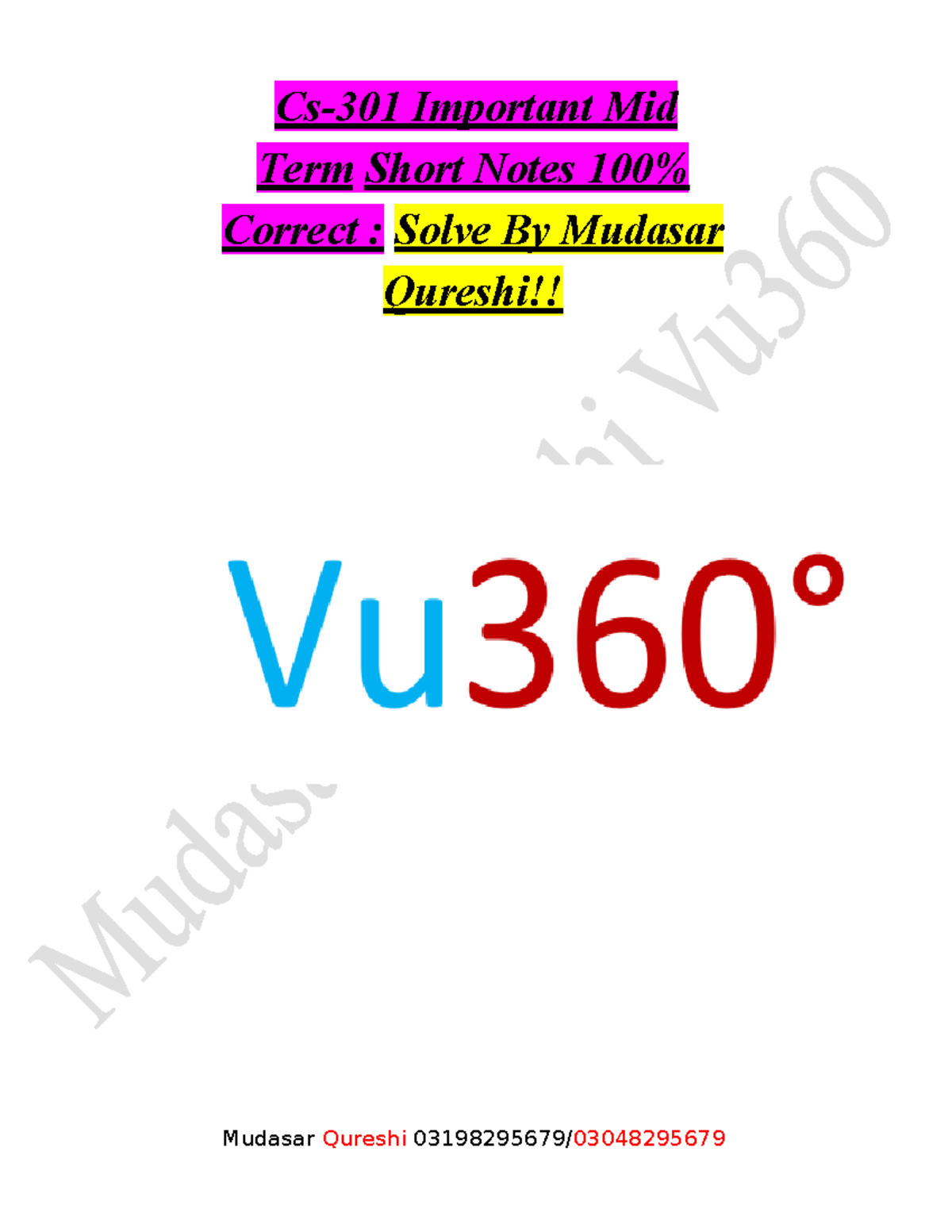 CS301 Short Notes Mid Term By Vu360 - Cs-301 Important Mid Term Short ...