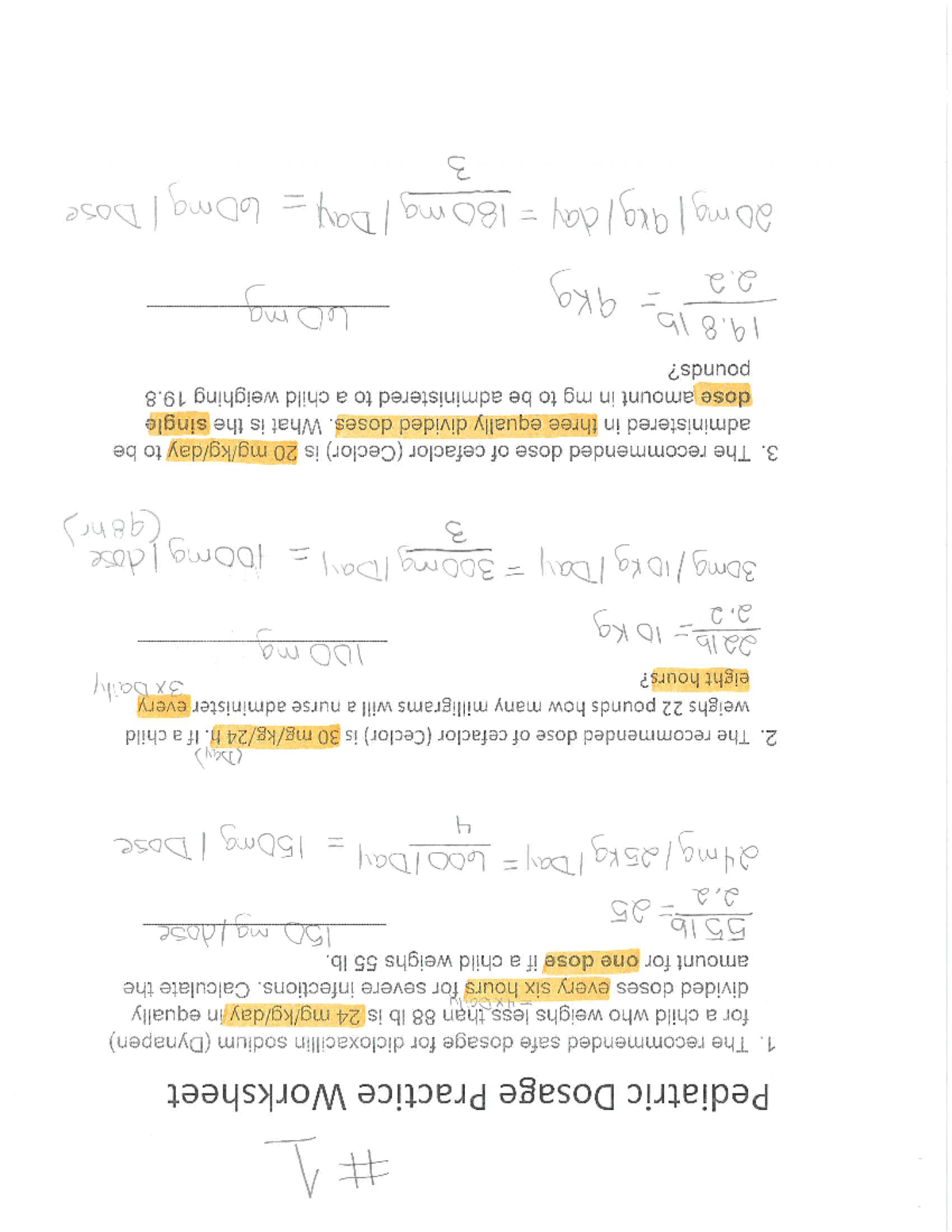 Pediatric Dosage Worksheet 1: Calculation Guide for Safe Dosing - Studocu