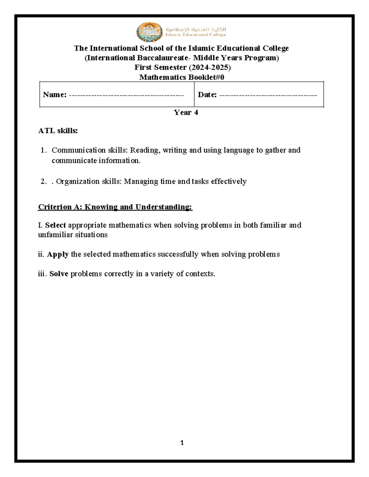 Revision WS#0 Answer Key: Year 4 Math Concepts & Skills - Studocu