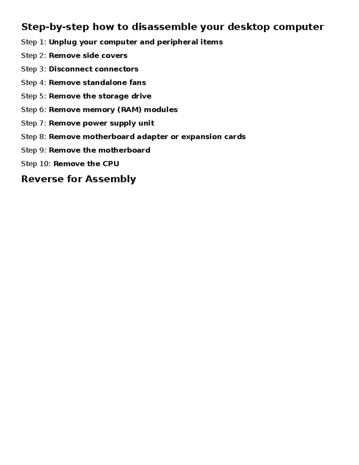 Desktop Computer Disassembly & Troubleshooting Guide - Studocu