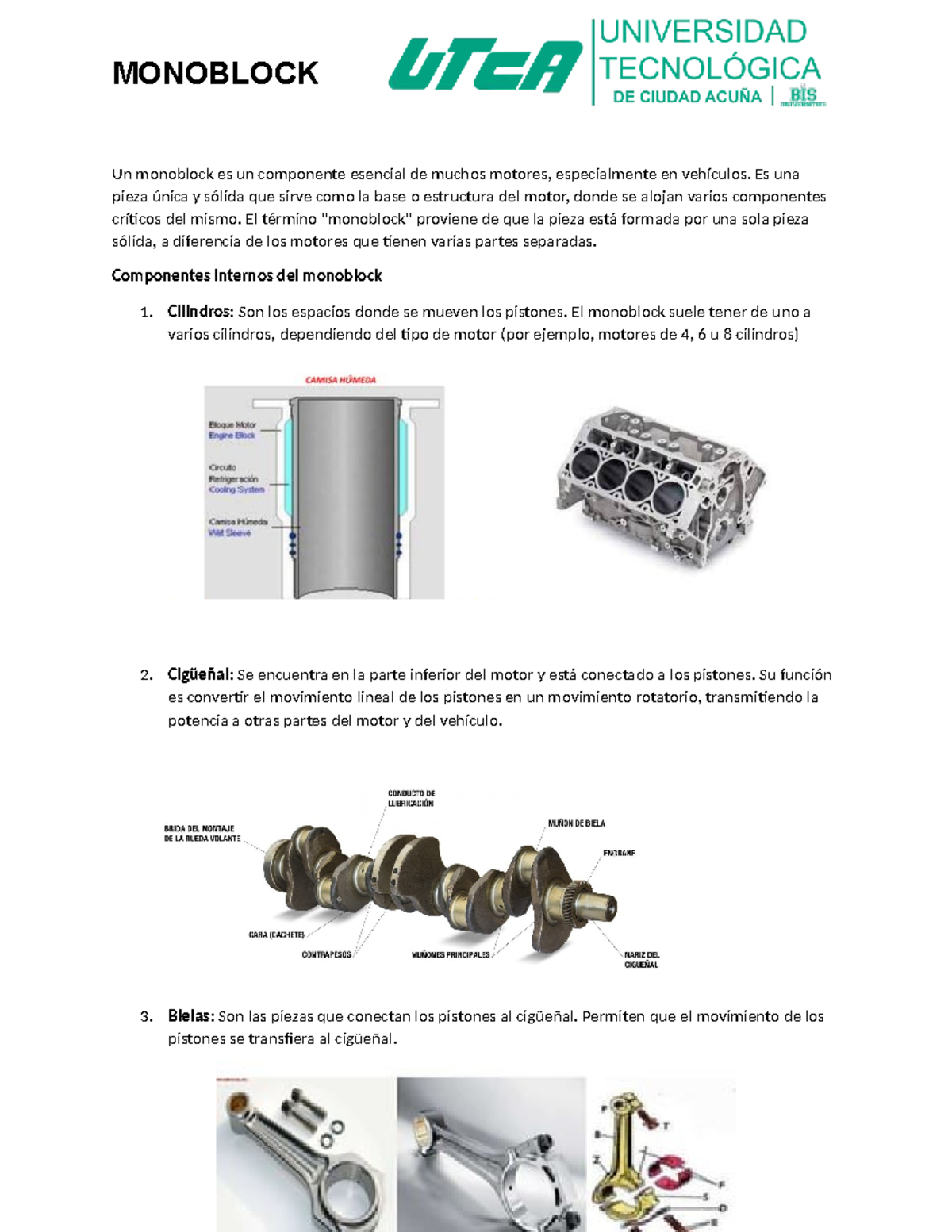 Componentes y Funciones del Monoblock en Motores de Vehículos - Studocu