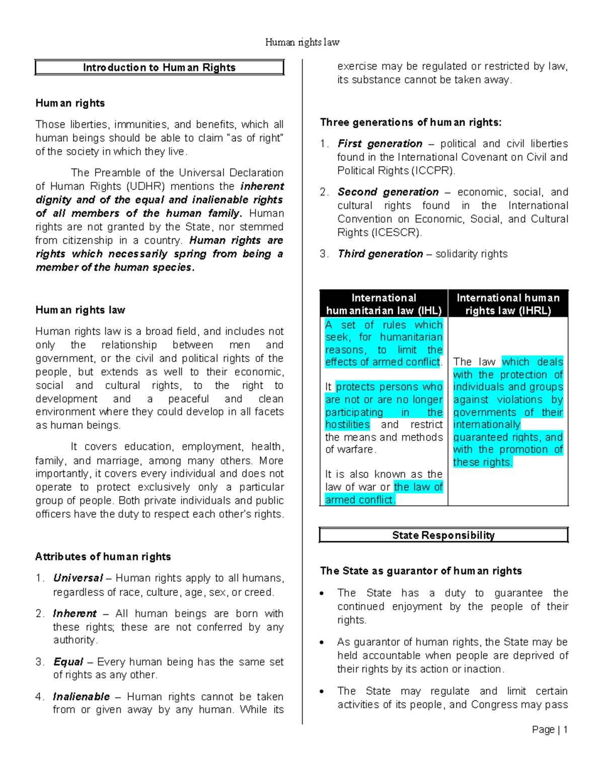 Human Rights Law Exercise: Understanding Regulation and Inalienable ...