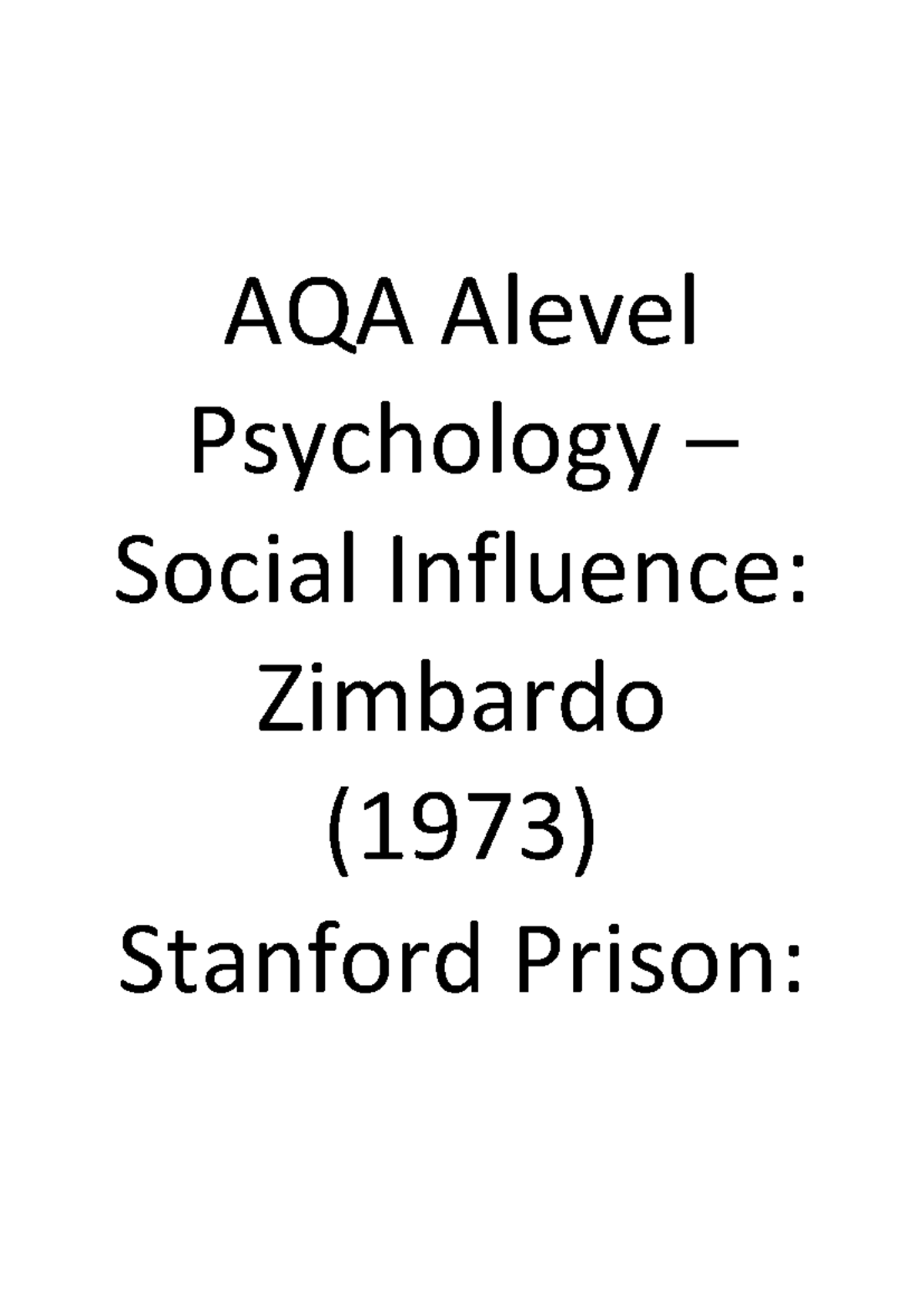 AQA A-Level Psychology: Social Influence & Zimbardo's Prison Experiment ...