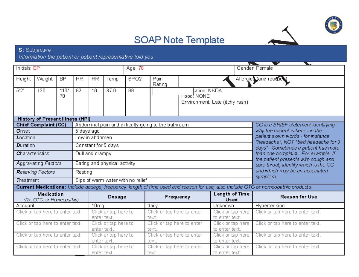 NR 509 Week 5 SOAP Note for Patient Ester Park on Abdominal Issues ...