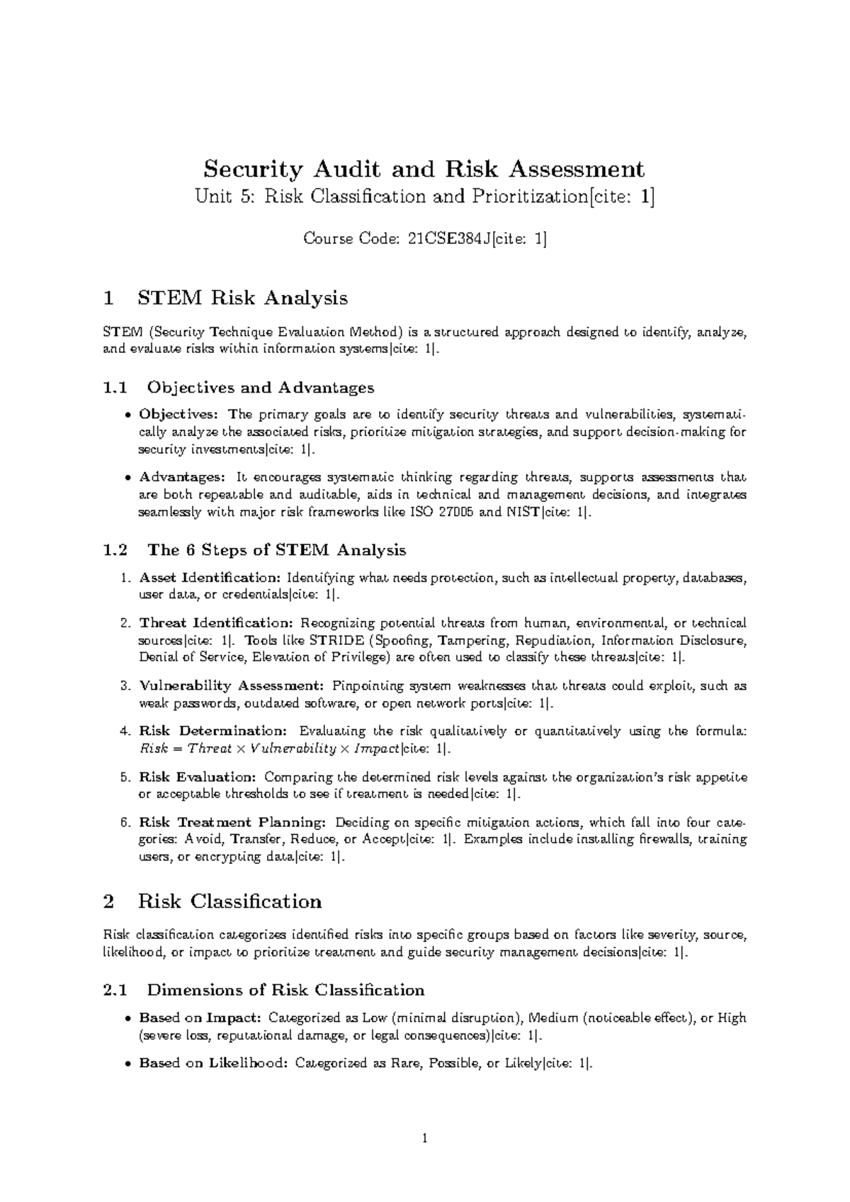 Audit Unit 5: Risk Classification & STEM Analysis Summary - Studocu