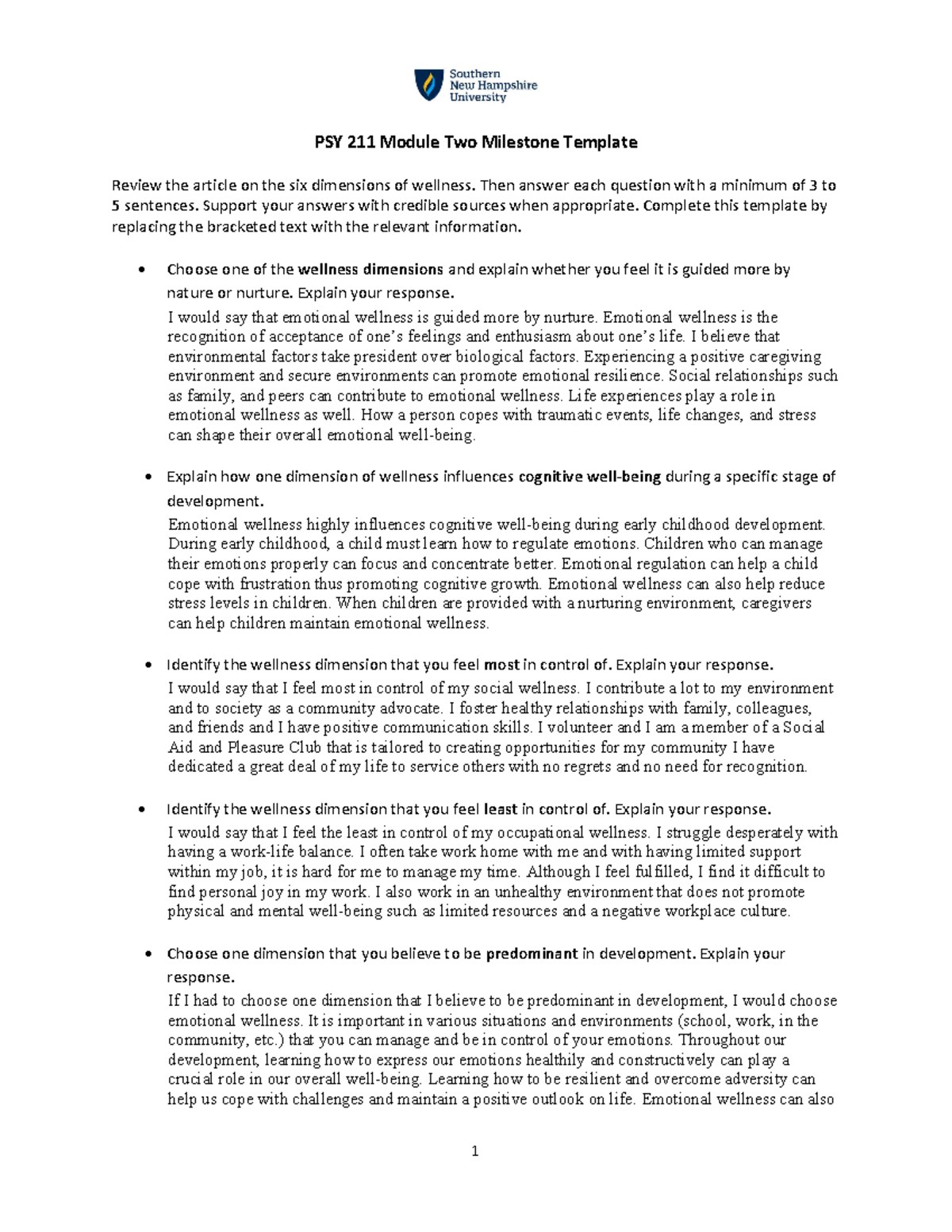 Grinasha D. PSY 211 Module Two Milestone PDF - 1 PSY 211 Module Two ...