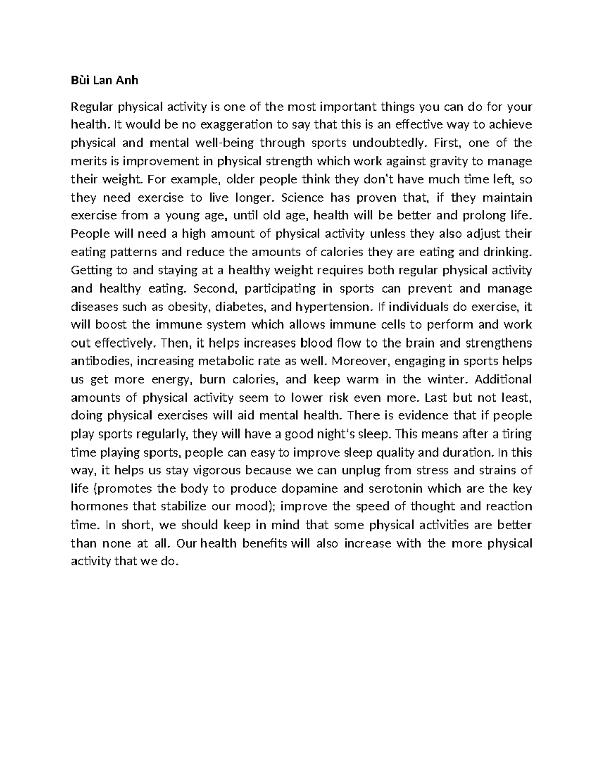 Benefits of Sports: Enhancing Health Through Regular Exercise - Studocu