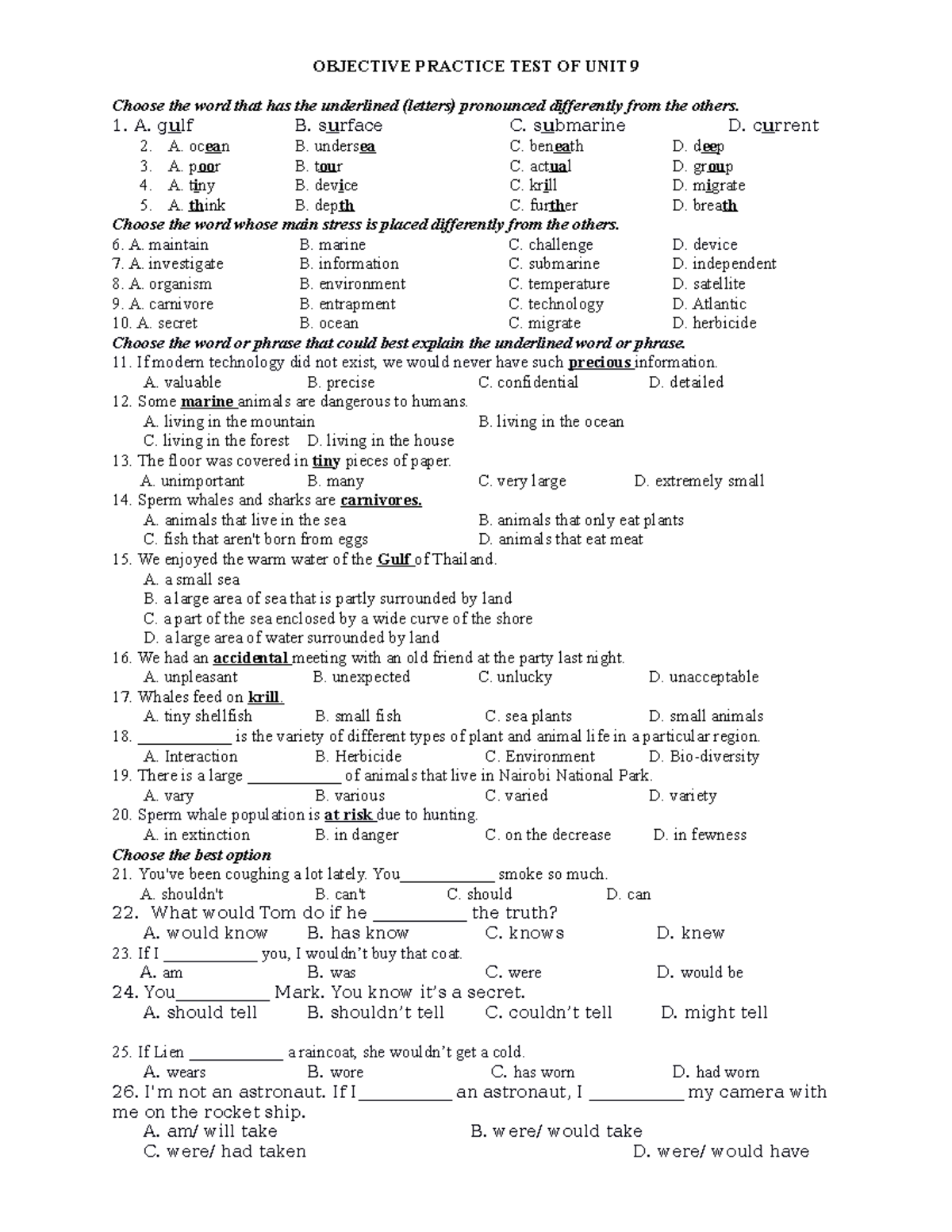 Unit 9 Practice Test: Vocabulary and Grammar Exercises - Studocu