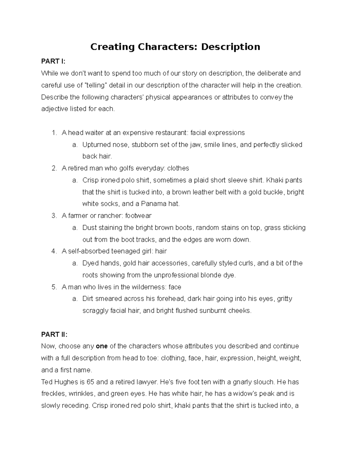 Creating a Character Description: Full Assignment Guide - Studocu