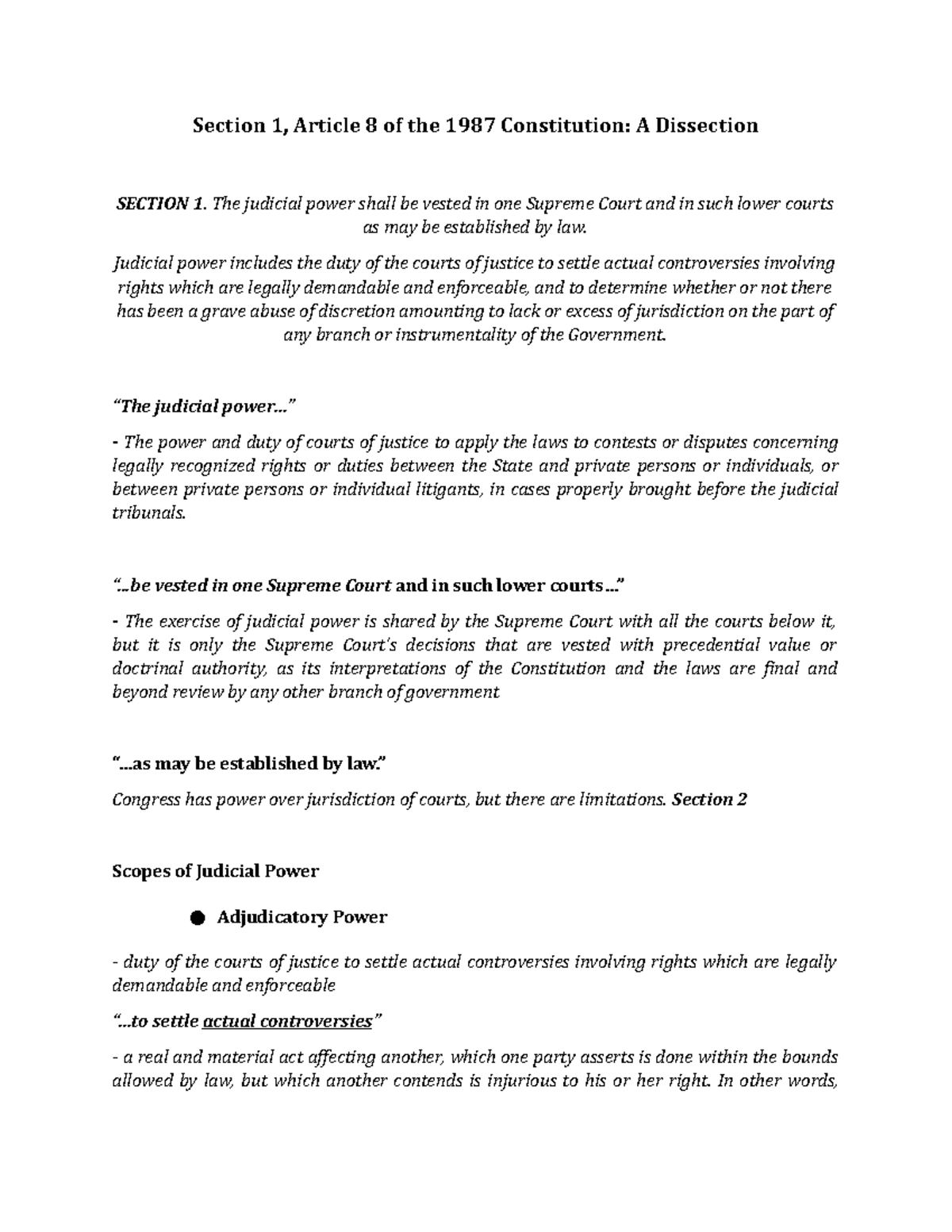 Analysis of Section 1, Article 8 of the 1987 Constitution: Judicial ...