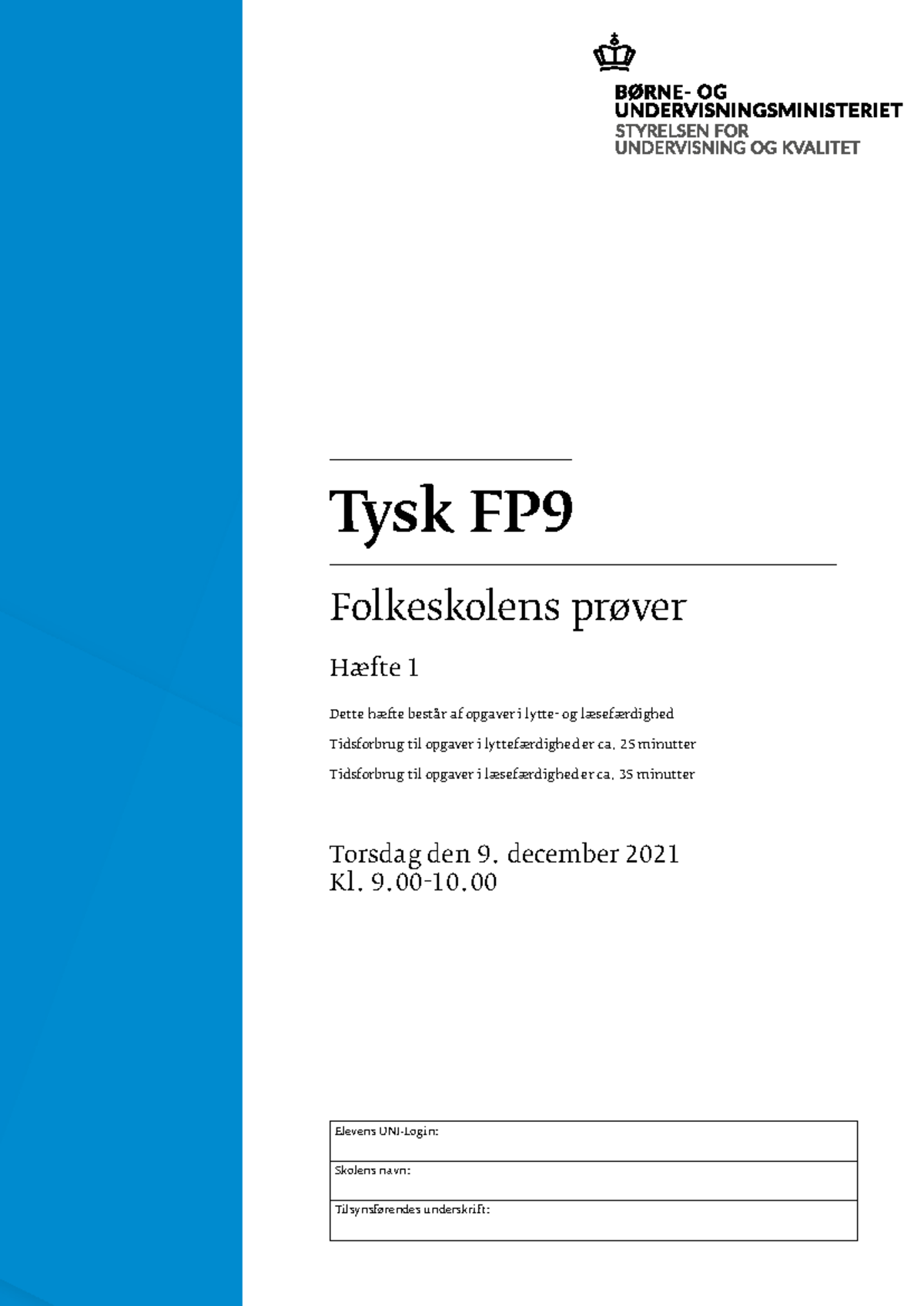 Tysk FP9 Skriftlig Prøver Hæfte 1: Lytte- og Læsefærdigheder - Studocu