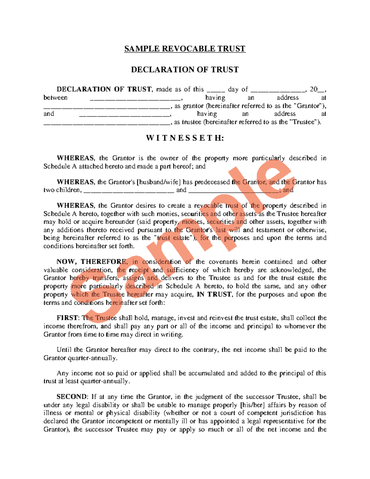 Revocable Trust Declaration: ELDR008 - Sample Document - Studocu