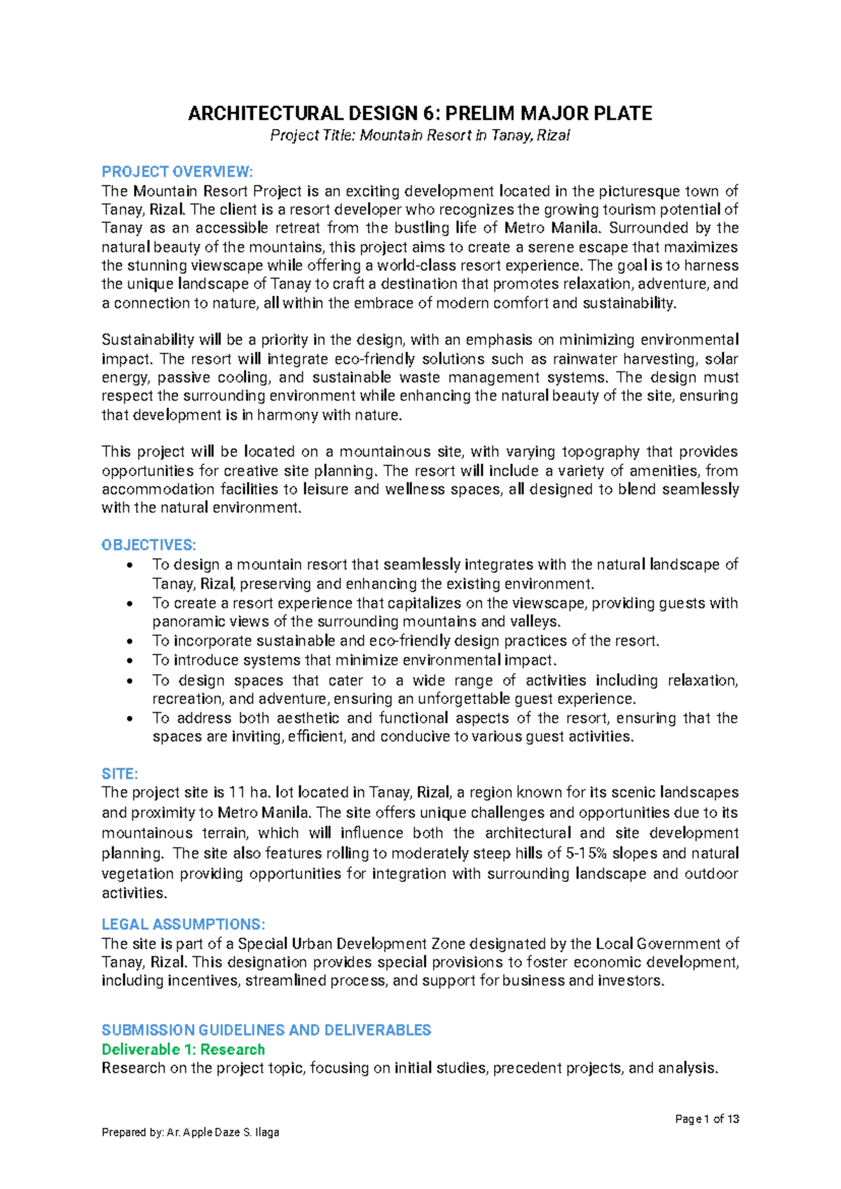 AR302 Architectural Design 6: Prelim Major - Mountain Resort Project - Studocu