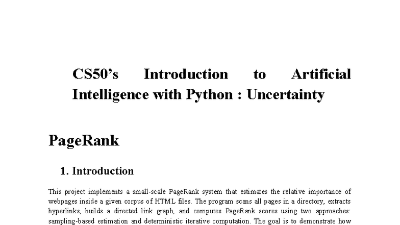 AI-PYTHON: PageRank Implementation & Analysis Project - Studocu