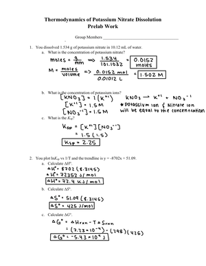 Thermodynamics of KNO3 Dissolution - CHEM132L – 005 Thermodynamics of ...