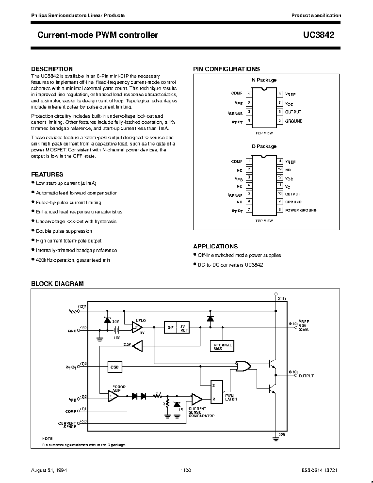 UC3842 - Datasheet - Current-mode PWM controller UC August 31, 1994 ...