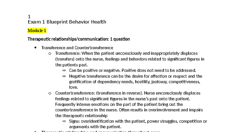 NRS 333 Exam 1 Blueprint: Key Concepts in Behavioral Health - Studocu