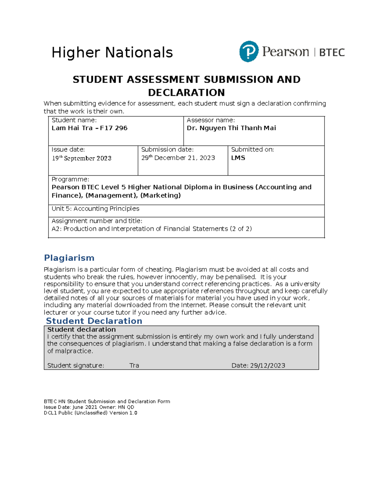 **F16D F17 296 AP A2: Financial Statements & Accounting Analysis** - Studocu