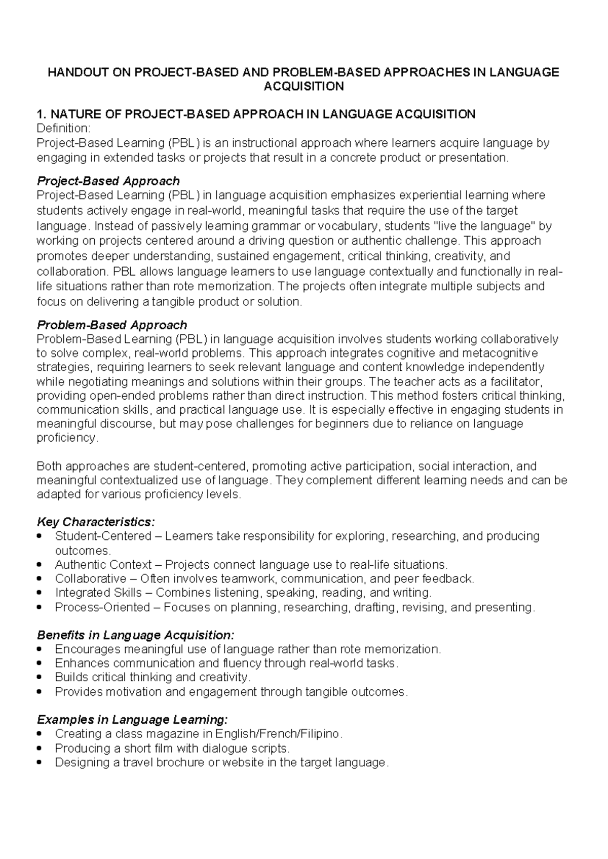 PBL & PrBL Approaches in Language Acquisition: A Comprehensive Guide - Studocu