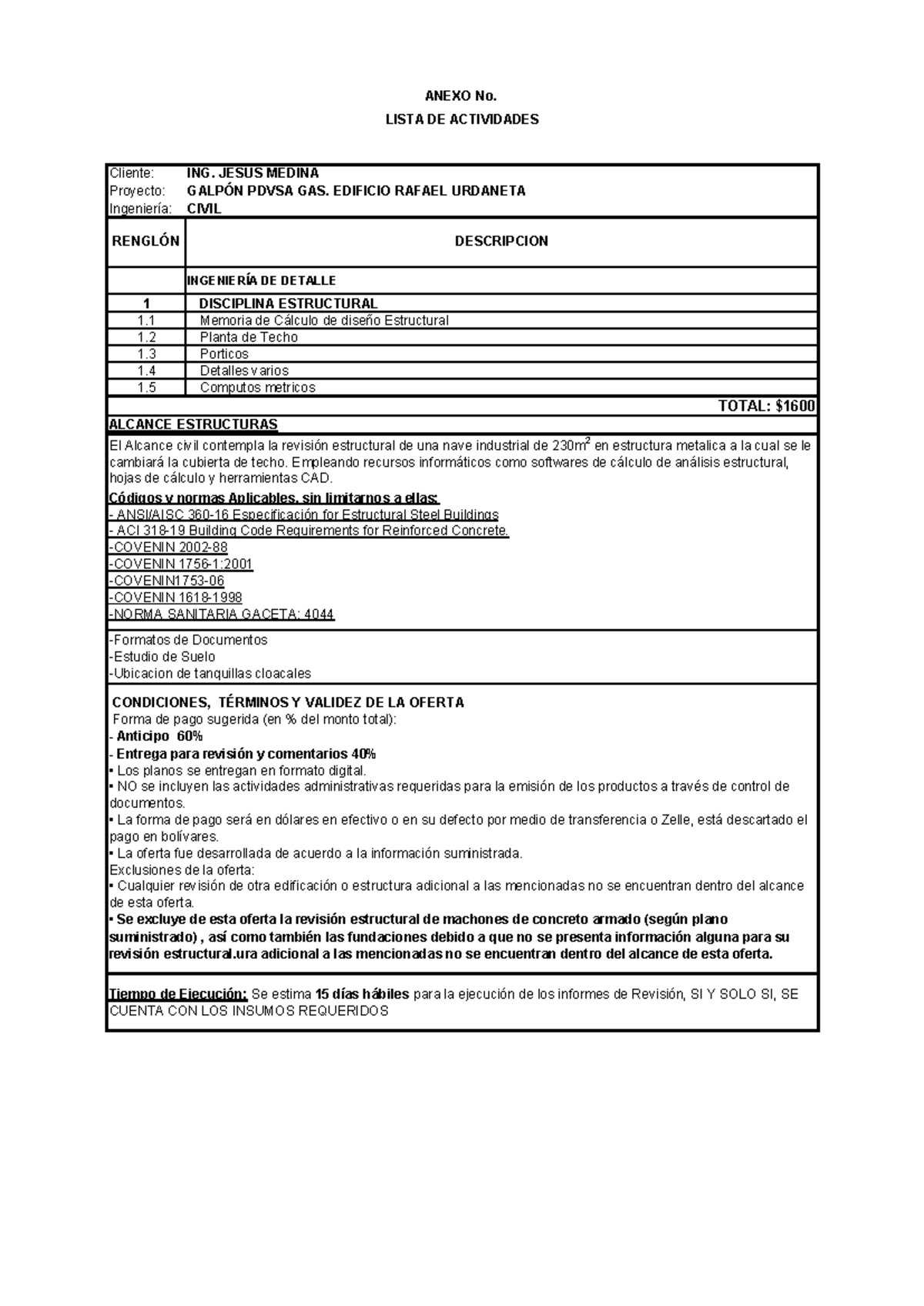 PRES Pdvsa GAS Galpon - asdfasdf - Cliente: ING. JESUS MEDINA Proyecto ...