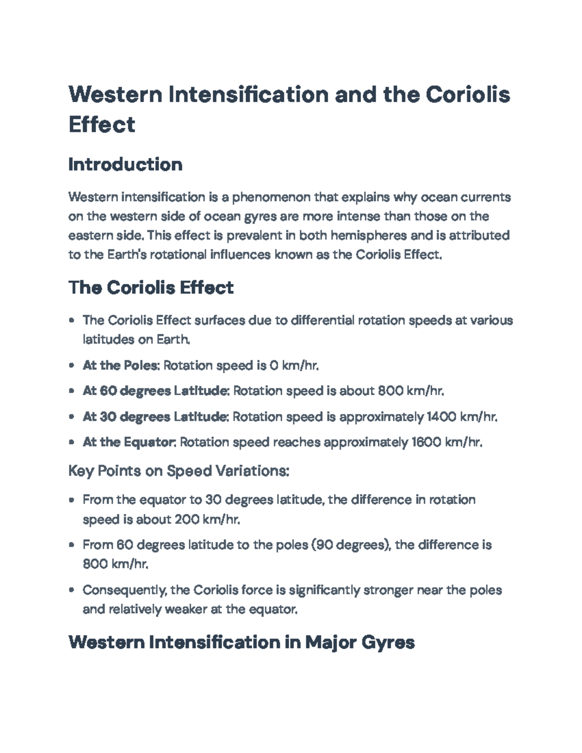 Western Intensification and the Coriolis Effect: Ocean Currents ...
