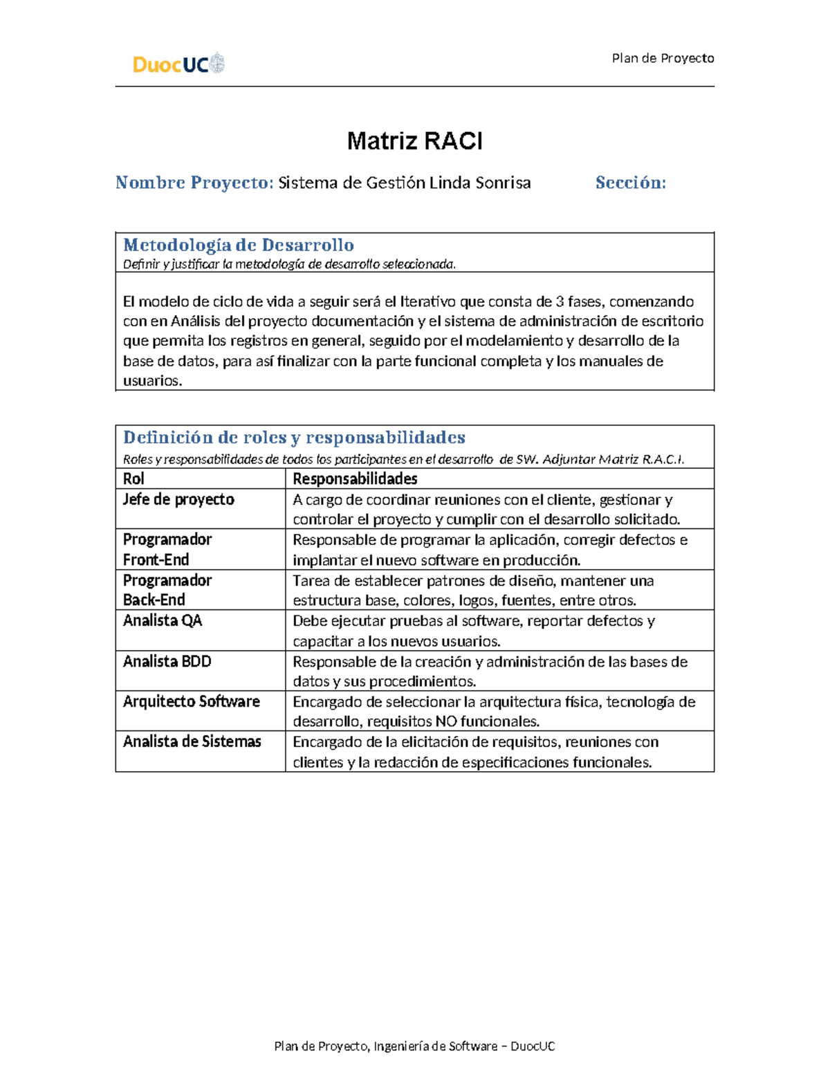 Matriz RACI ejemplo - Plan de Proyecto Matriz RACI Nombre Proyecto ...