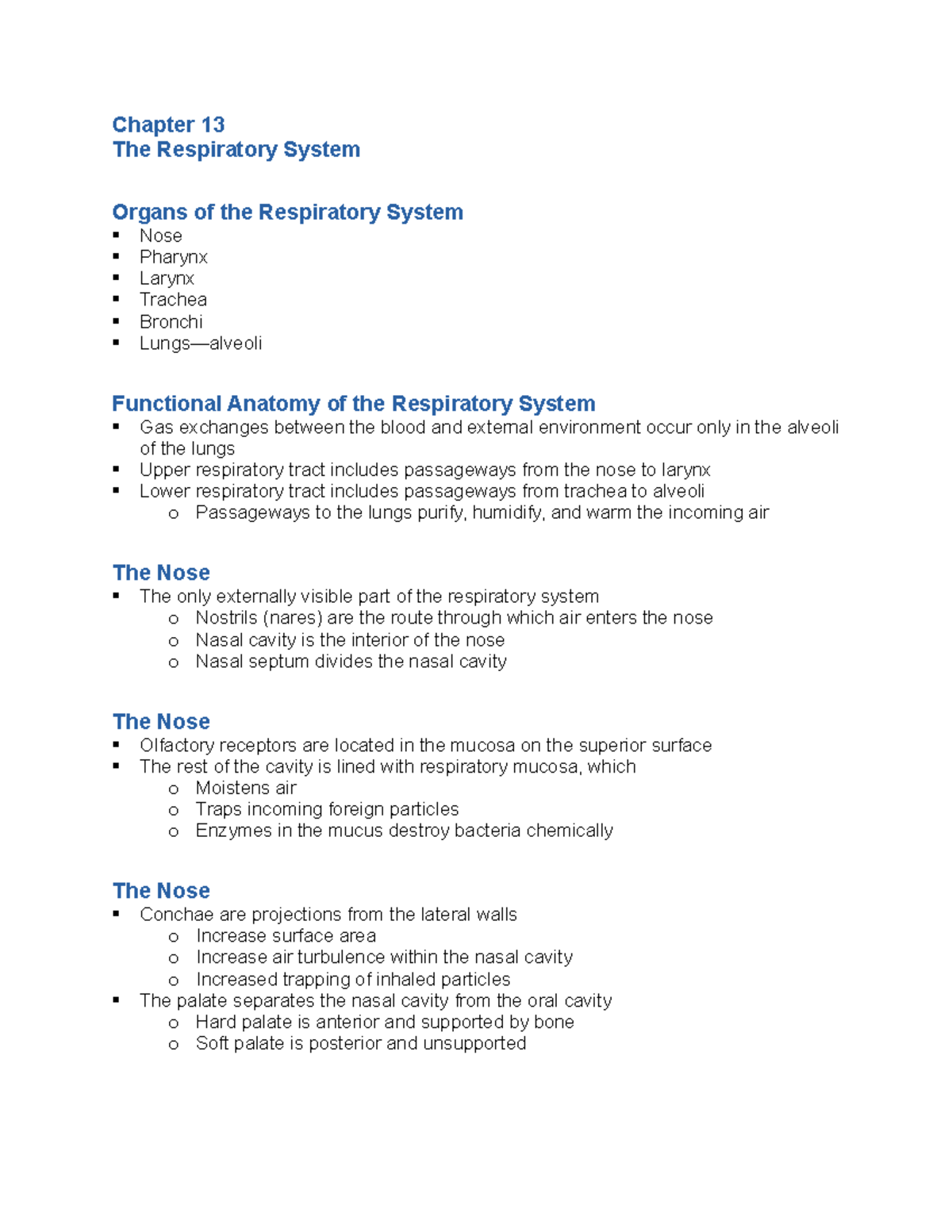 Ch 13 handout - its good to read - Chapter 13 The Respiratory System ...