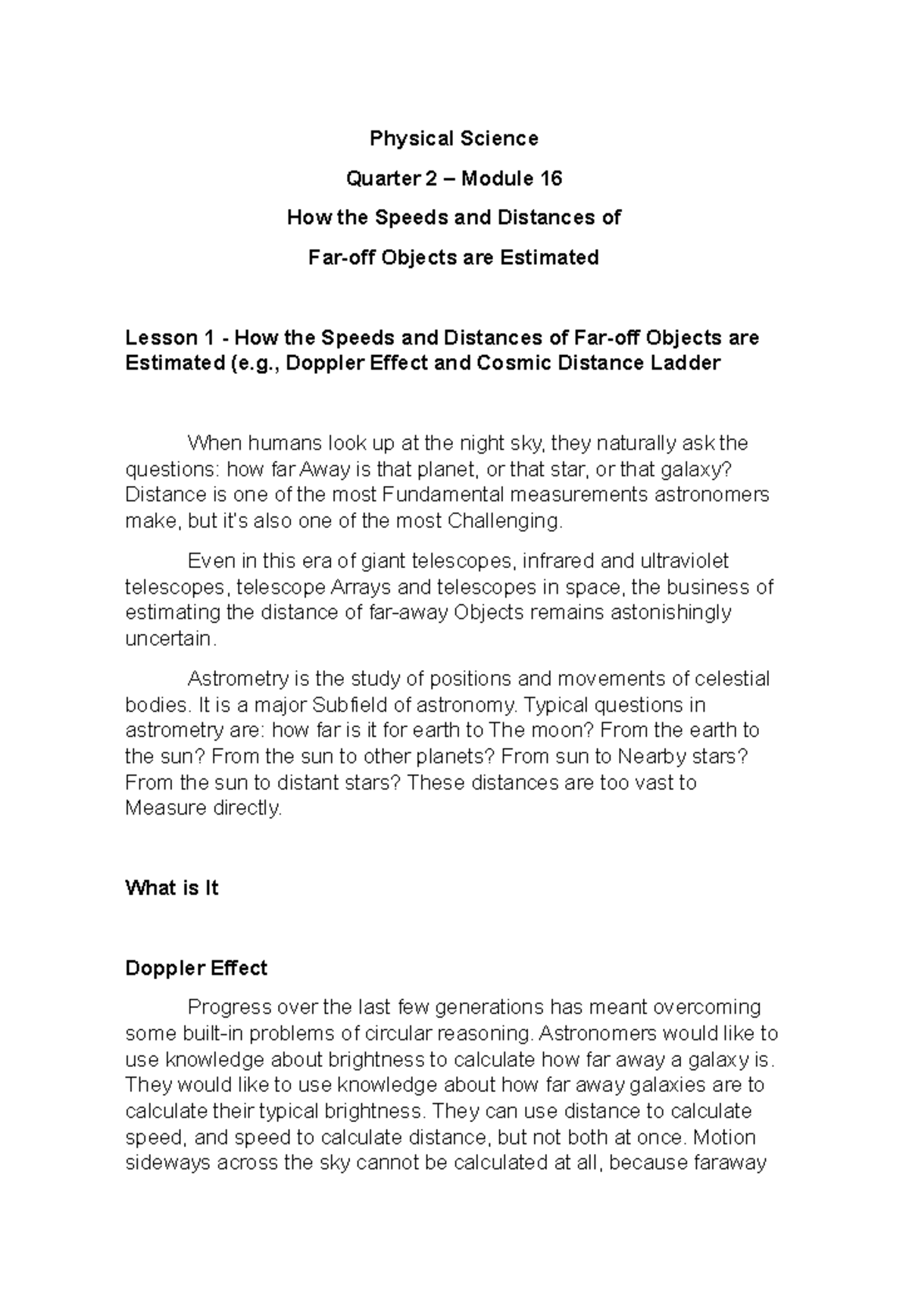 Physical Science - How the Speeds and Distances of Far-off Objects are ...