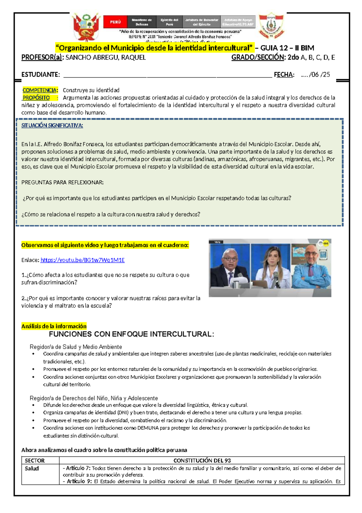 Guía 12 - Identidad y Salud en el Municipio Escolar - DPCC 2do BIM - Studocu