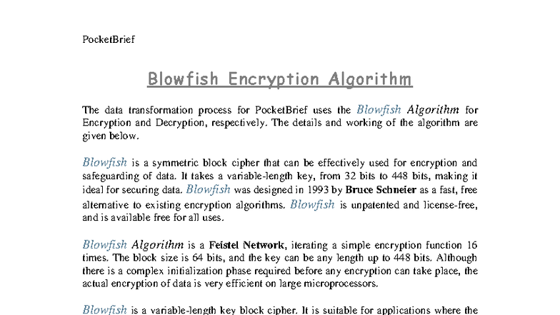 Blowfish Encryption Process for PocketBrief: A Detailed Overview - Studocu