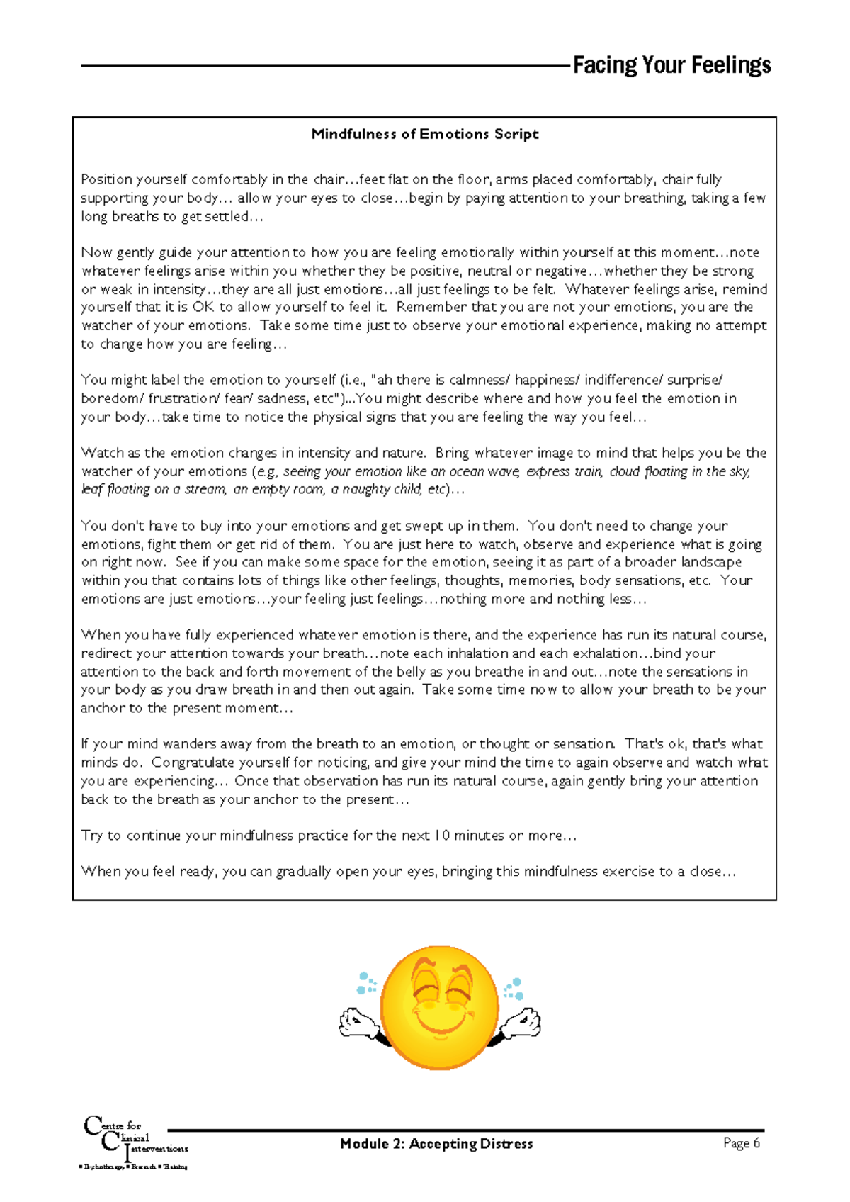 Mindfulness of Emotions Script: Accepting Distress (C Interventions ...