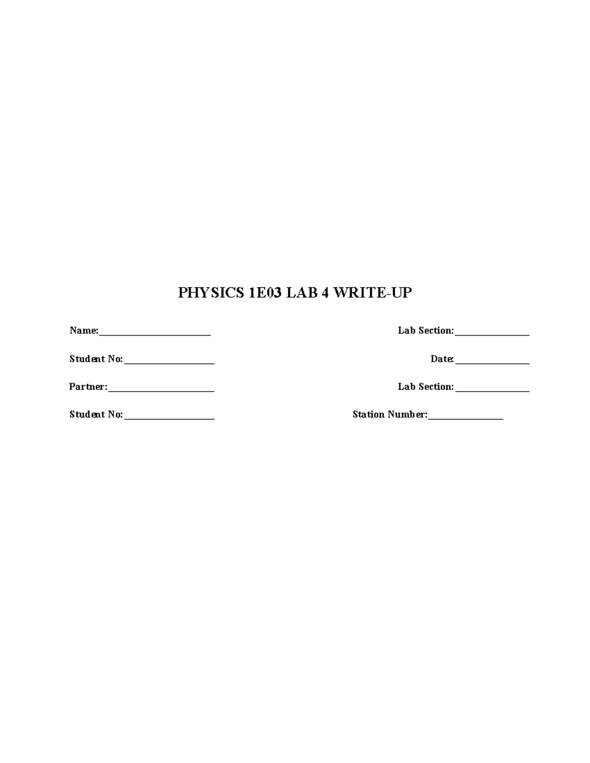 PHYSICS 1E03 LAB 4 Report: LR Circuit Charging & Discharging Results - Studocu