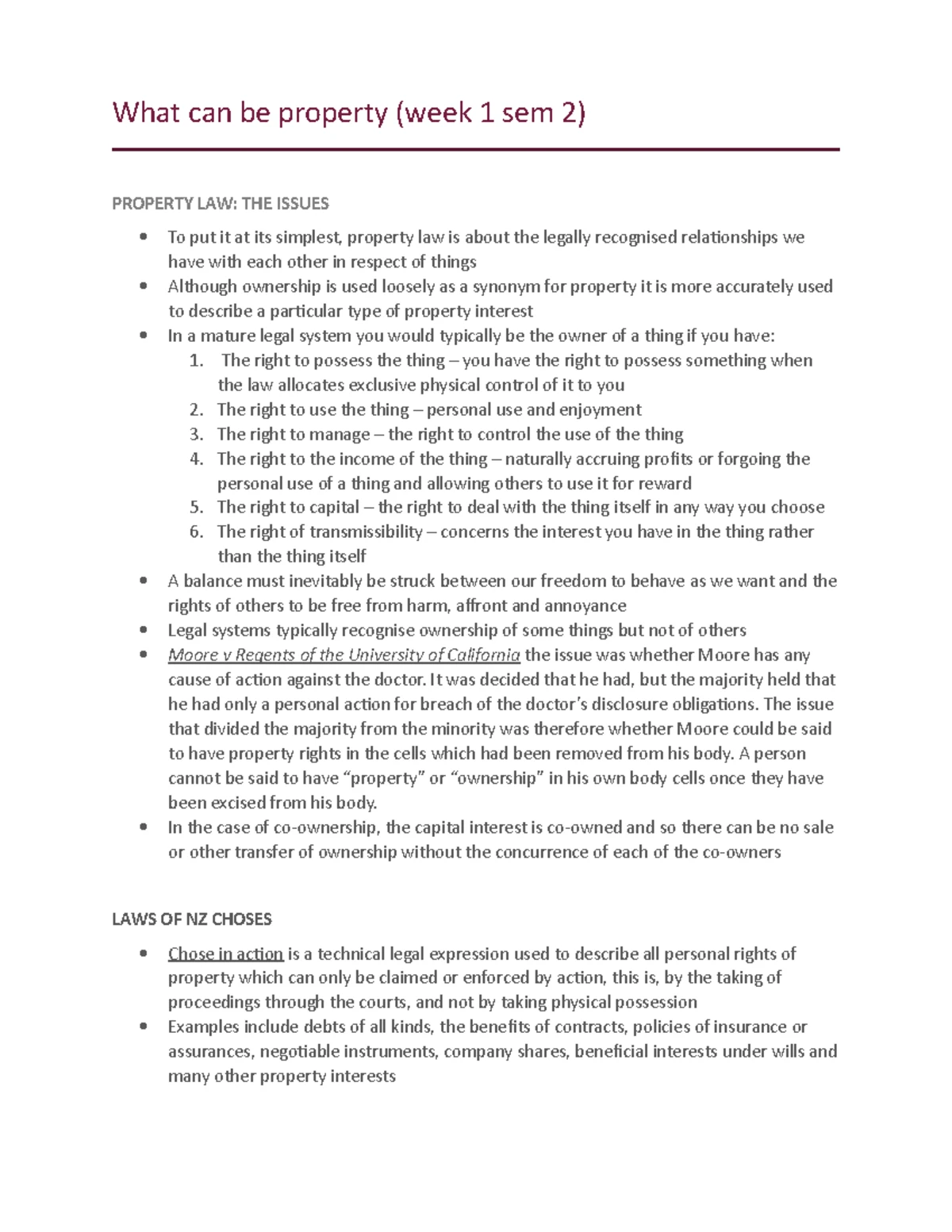 Property Law Exam Notes (PLA 2007) - Key Principles and Cases - Studocu