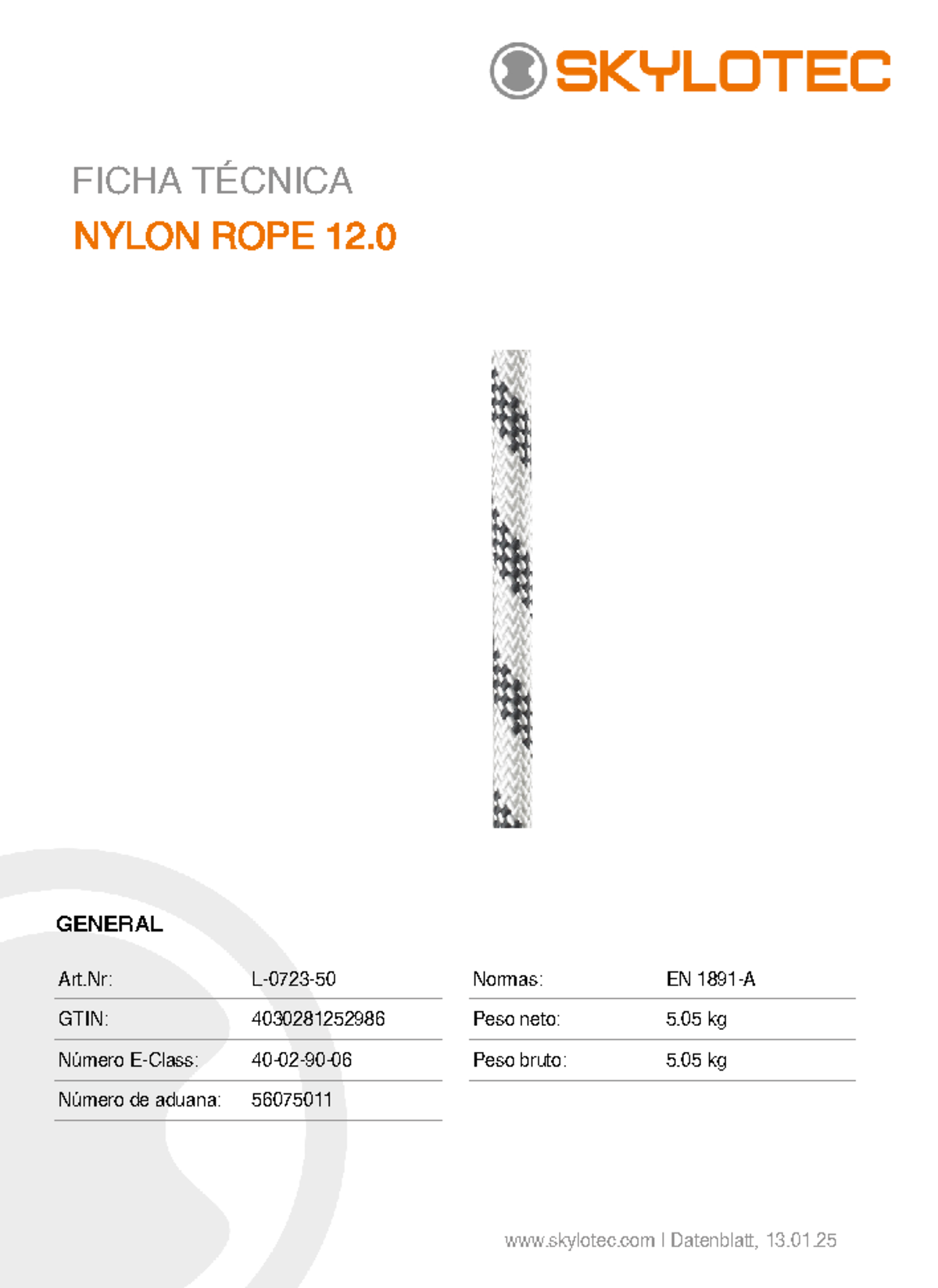 FICHA TÉCNICA: Cuerda de Nylon 12.0 - Art. Nr: L-0723-50 - Studocu