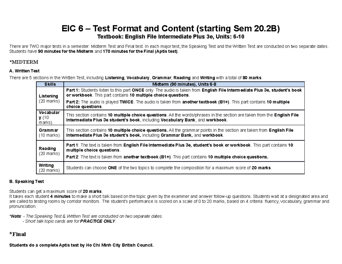 EIC 6 - Test Format and Content - EIC 6 – Test Format and Content ...