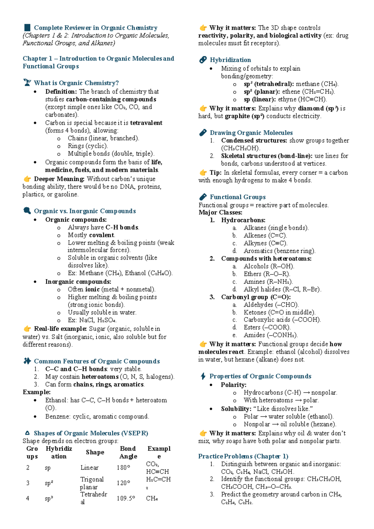Complete Reviewer in Organic Chemistry (Chapters 1-2: Molecules ...