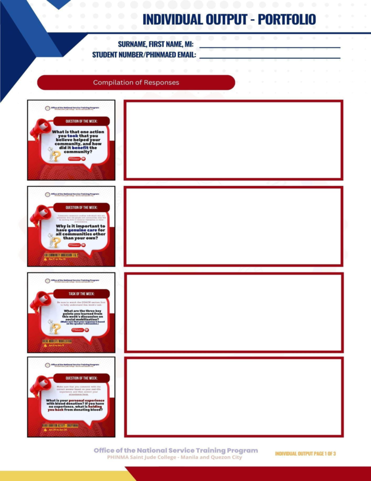 INDIVIDUAL OUTPUT PORTFOLIO - NSTP Course (PHINMA St. Jude College ...