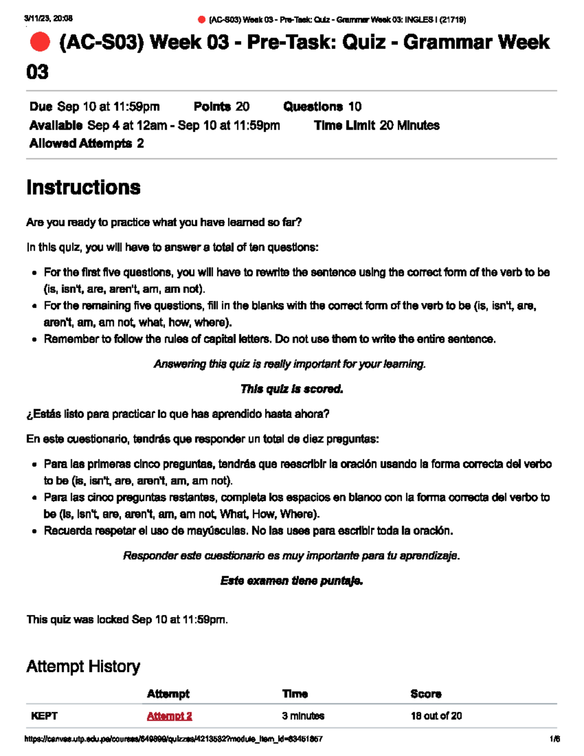 (AC-S03) Week 03 - Pre-Task Grammar Quiz Notes - Studocu