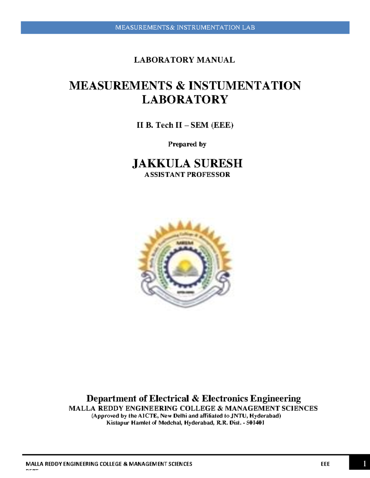 Measurements & Instrumentation Lab Manual EEE 2nd Sem R22 - Studocu