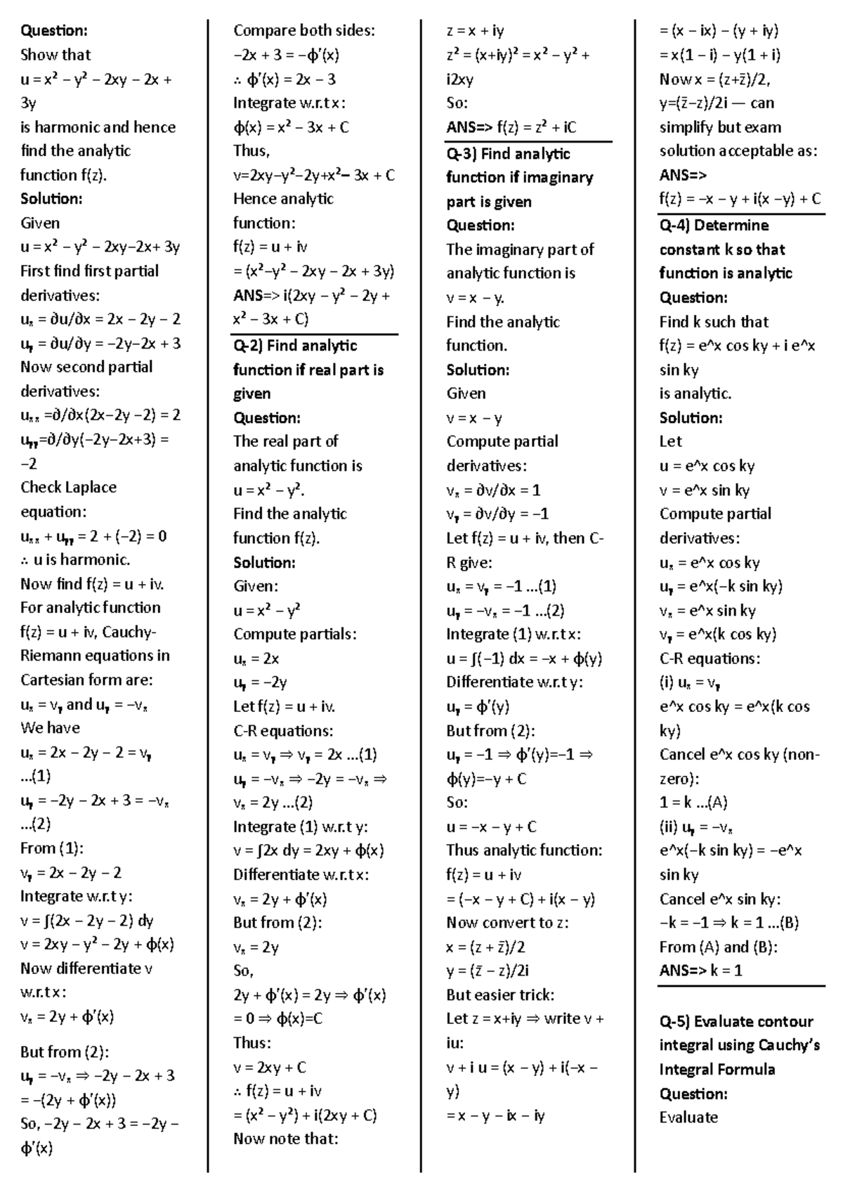 M3 Final Exam: Harmonic Functions and Analytic Solutions - Studocu